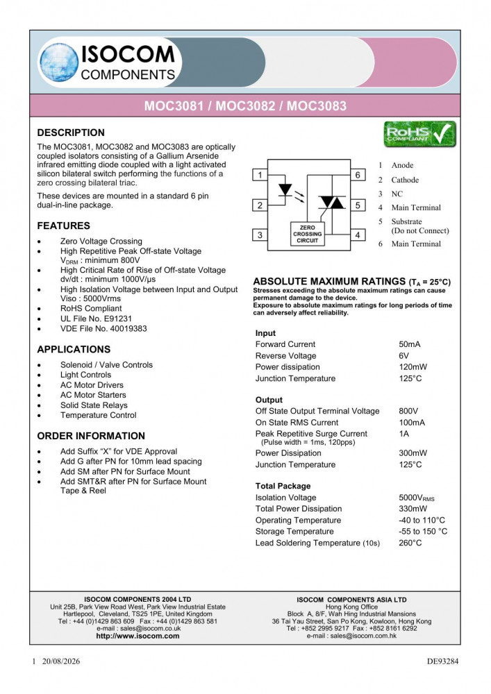 MOC3083 datasheet page 1
