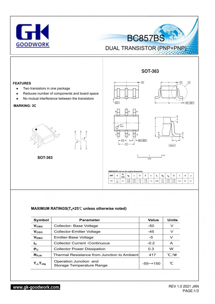 BC857BS datasheet page 1