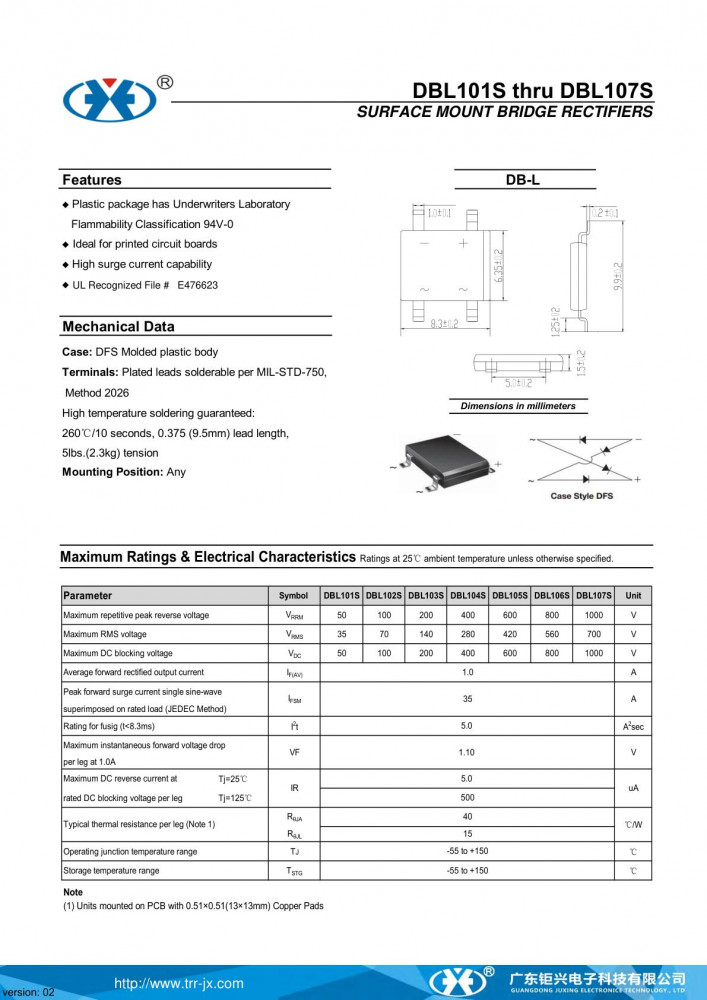 JUXING DBL107S datasheet page 1