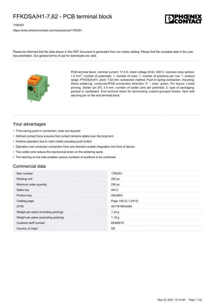 Phoenix Contact 1790351 technical document page 1