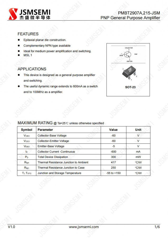 PMBT2907A,215-JSM datasheet page 1