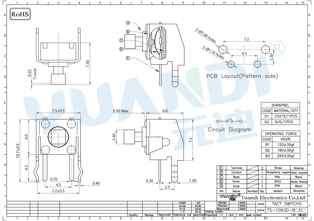 Yuandi TS-1093D-B3D1 technical drawing