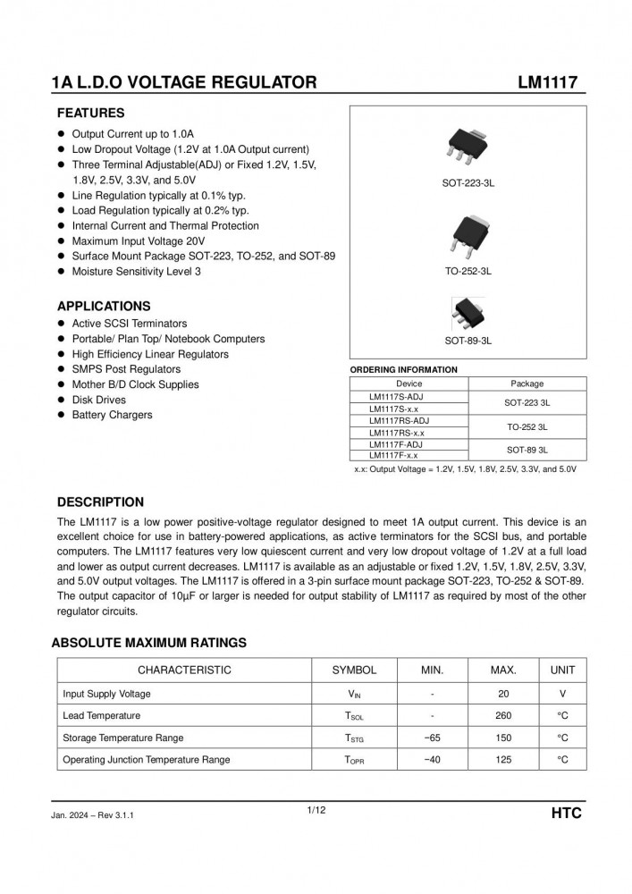 LM1117 datasheet page 1