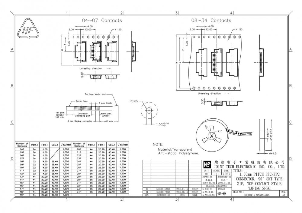 Joint Tech Elec F1003 series technical drawing page 2