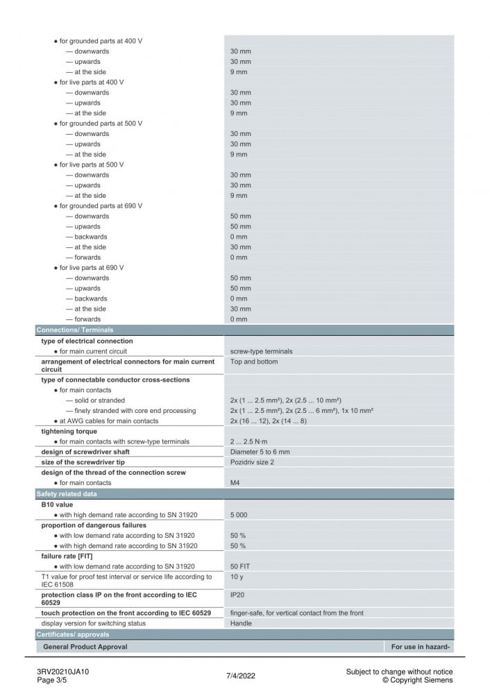 3RV20210JA10 datasheet page 3