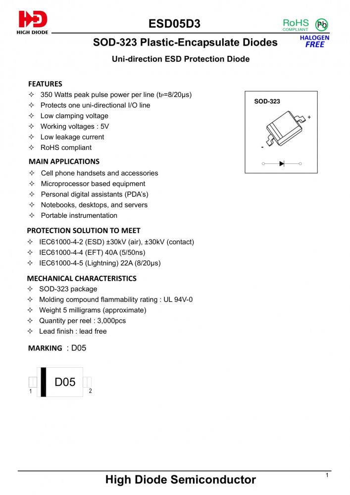 ESD05D3 datasheet page 1