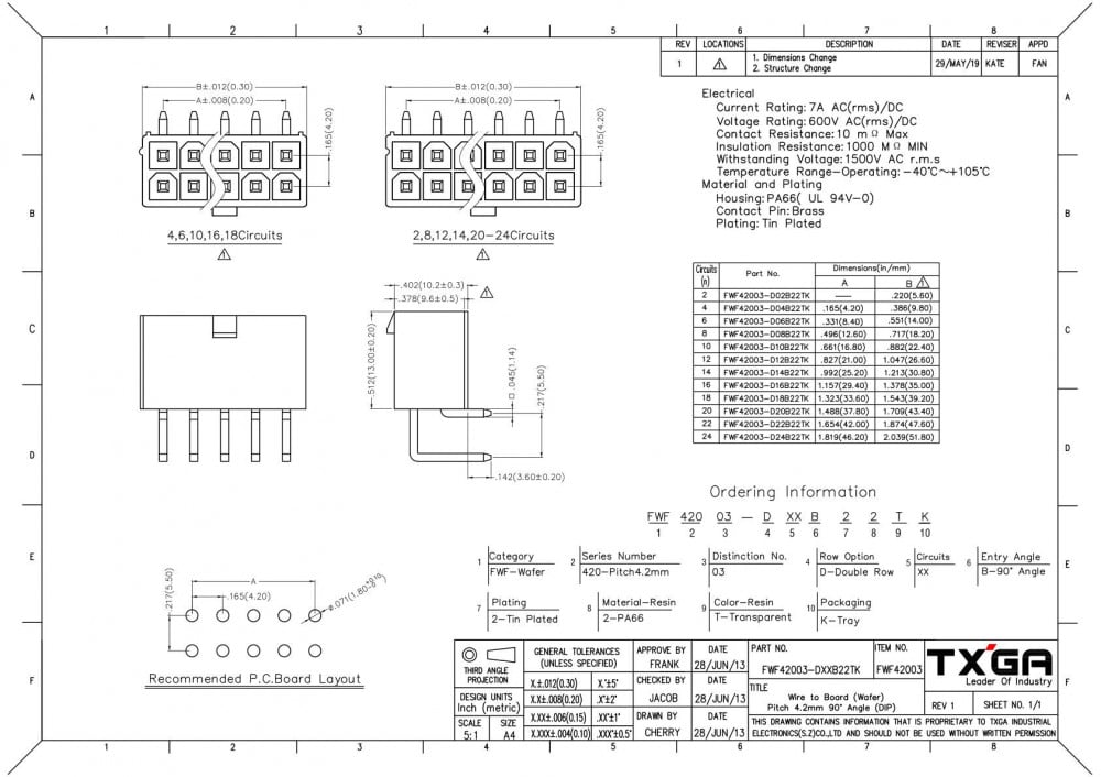 TXGA FWF42003-D12B22TK technical drawing preview