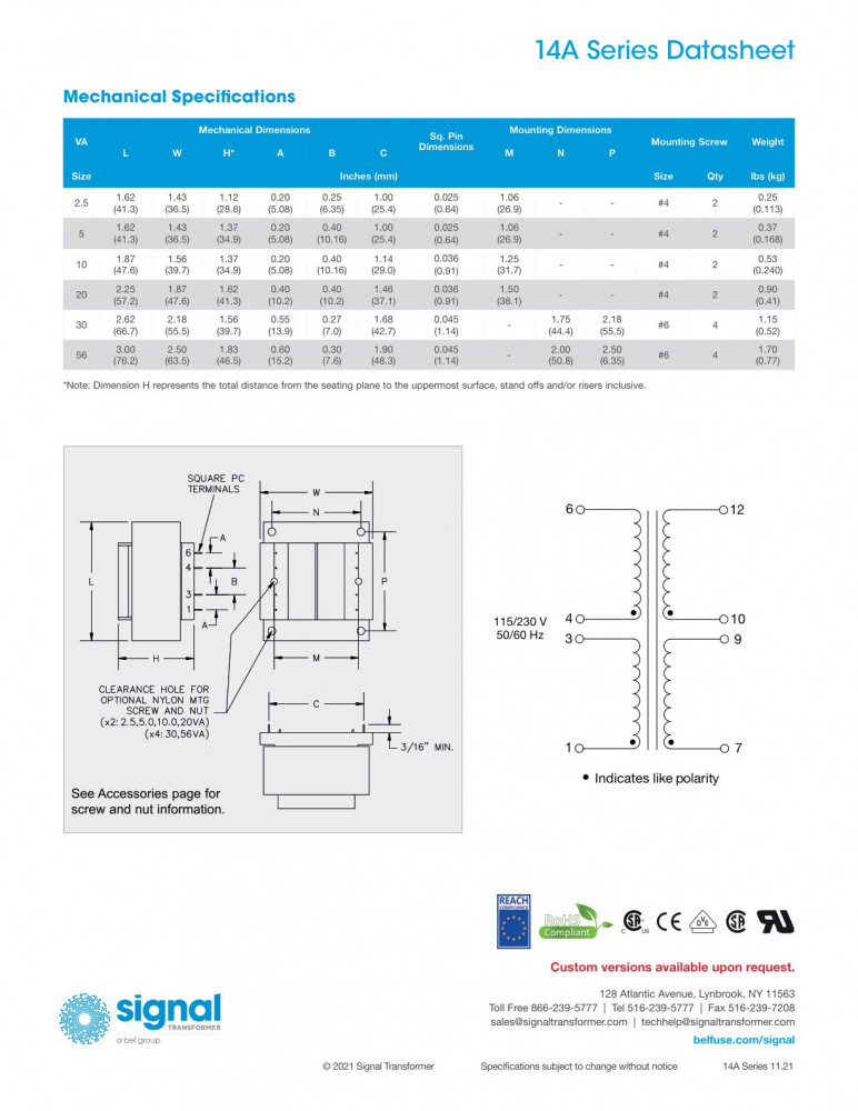 14A Series transformer datasheet page 3