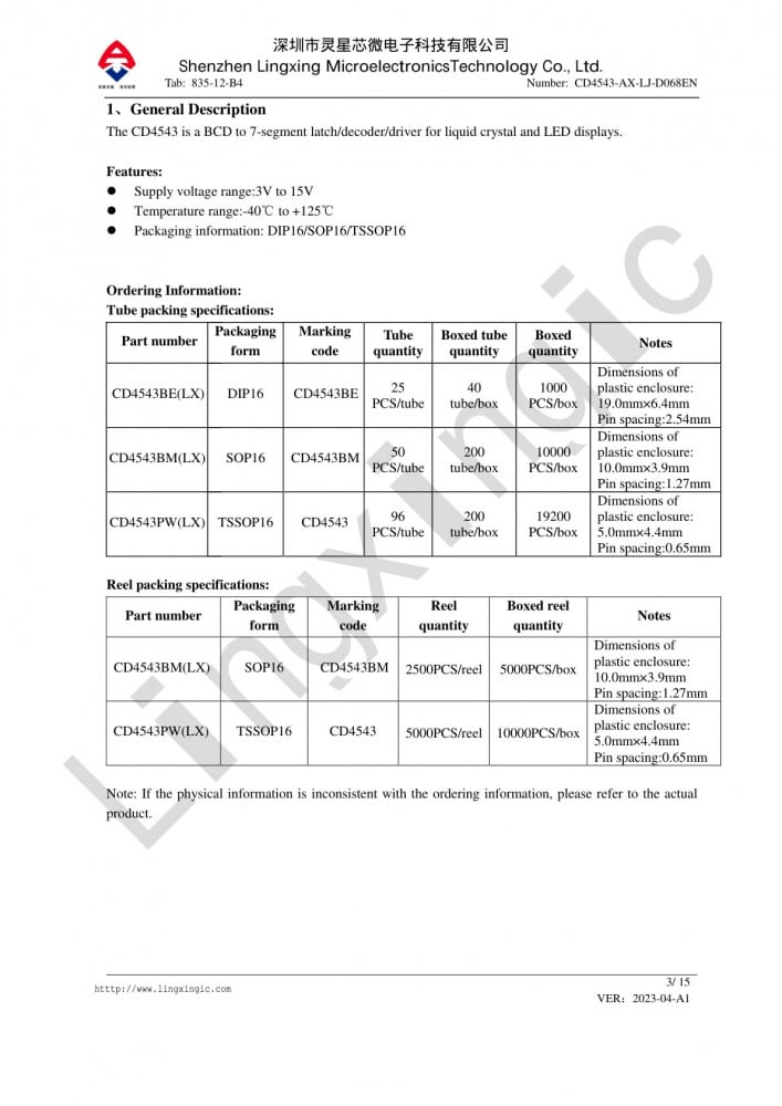 CD4543BM(LX) datasheet page 3