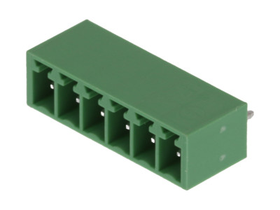3.50mm Pitch Eurostyle Horizontal Plug, with Retention Screws and Standard Imprinting, Green Housing, Gold (Au) Plated, 6 Circuits