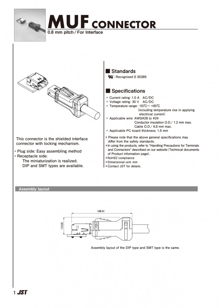 JST MUF Series documentation page 1