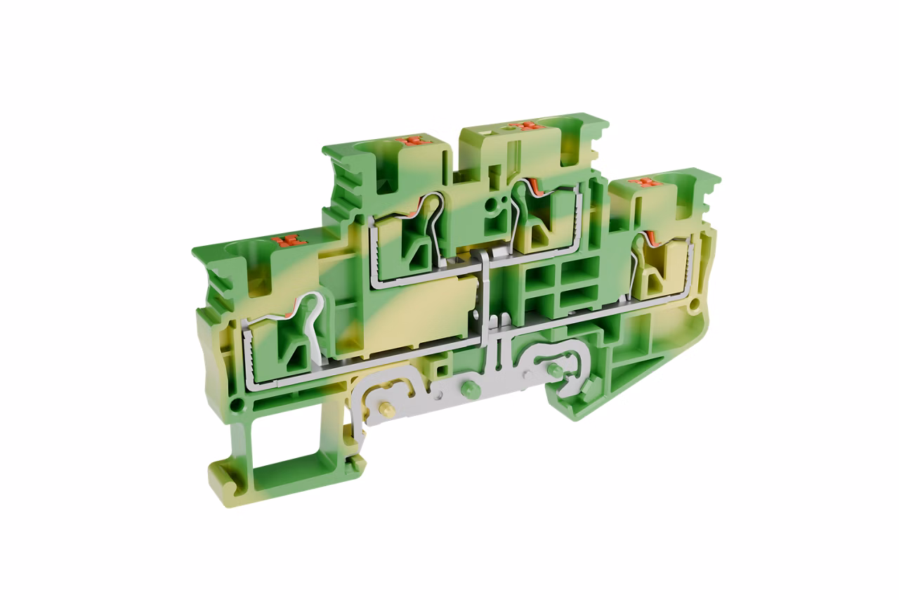 Double Level Grounding Terminal Block, Push-in Design, 6.10mm Width, 300V for sale