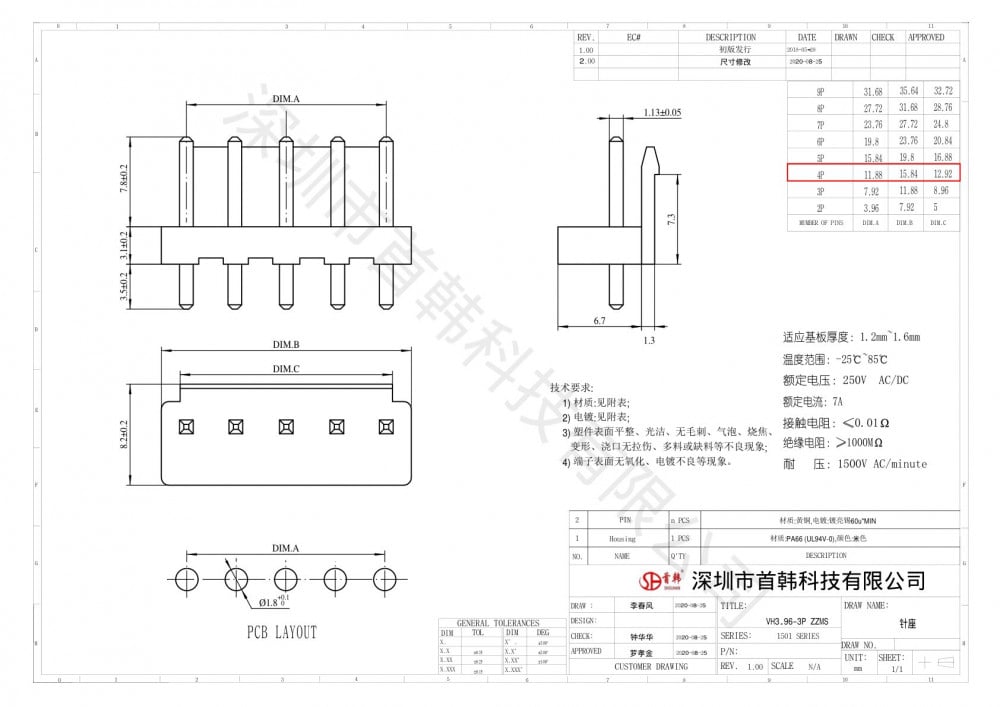 VH3.96-4P ZZMS specification page 1