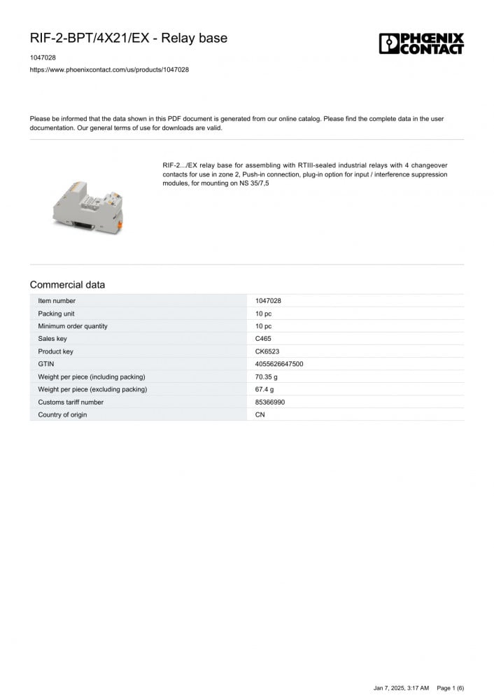 Phoenix Contact 1047028 technical document page 1