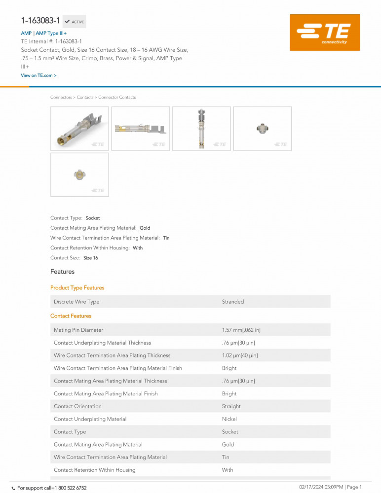 TE Connectivity 1-163083-1 technical document page 1