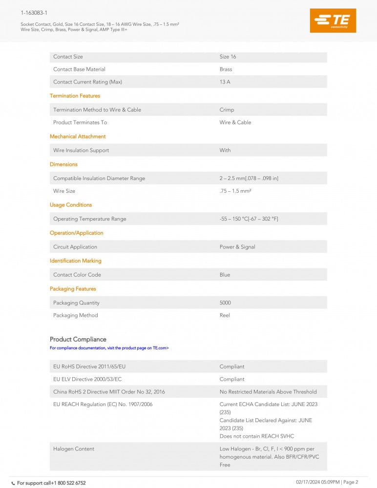 TE Connectivity 1-163083-1 technical document page 2