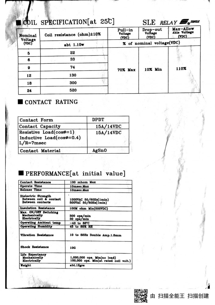 Songle Relay SLE-12VDC-SL-2A technical document page 2