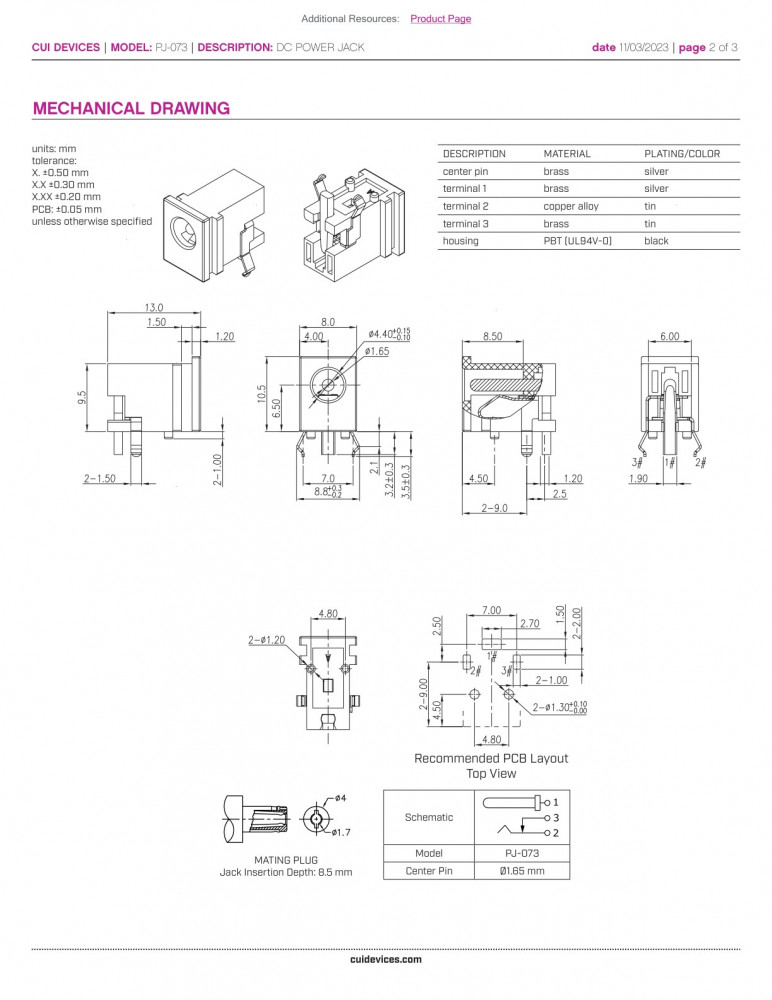 PJ-073 product documentation page 2