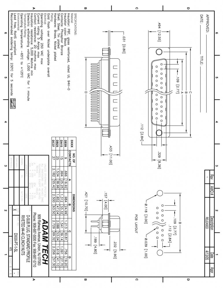 ADAM TECH DA15-PT-1-SL technical document page