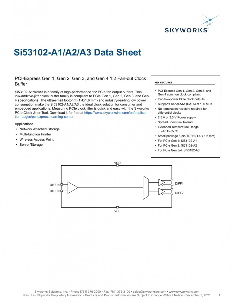 SI53102 datasheet page 1
