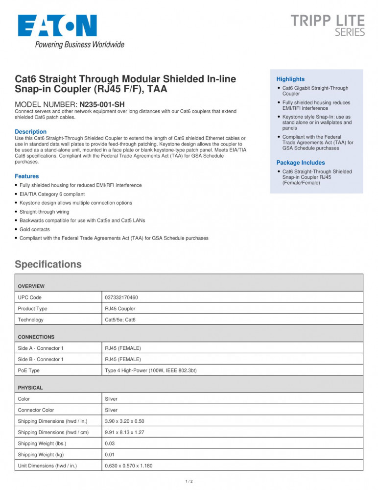 N235-001-SH technical document page 1