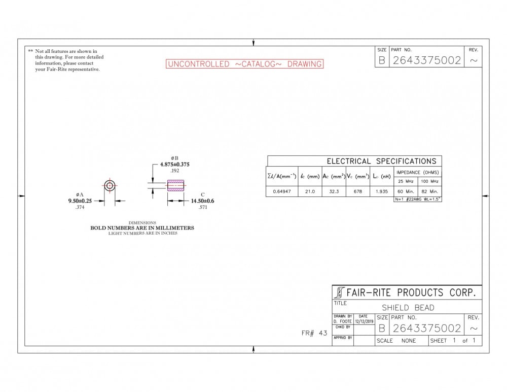 Fair-Rite 2643375002 technical document preview