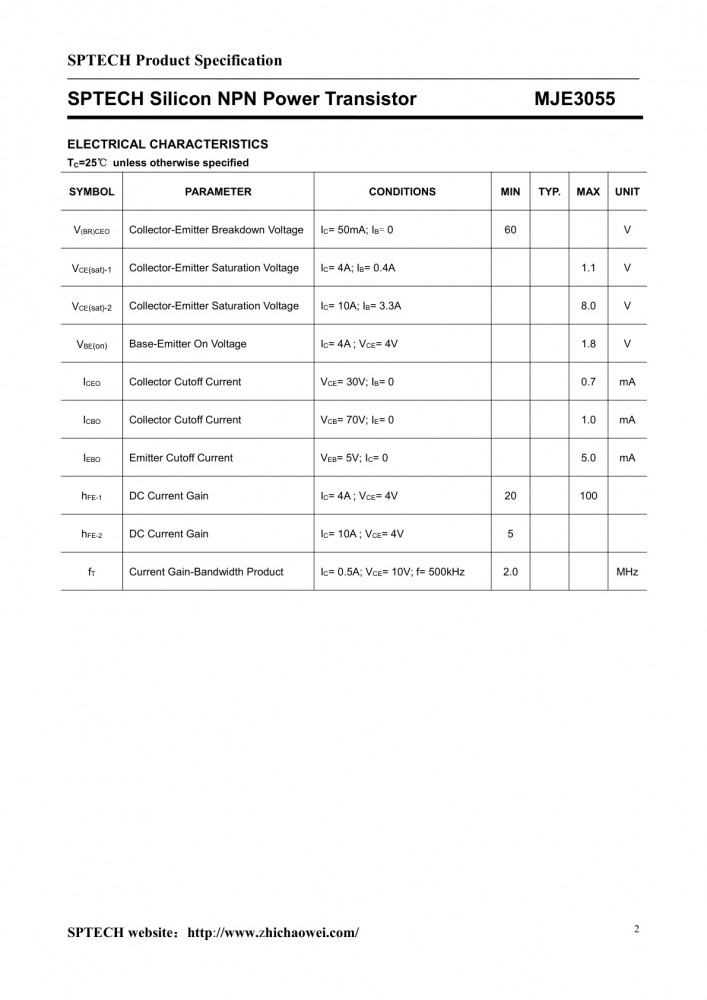 SPTECH MJE3055 datasheet page 2