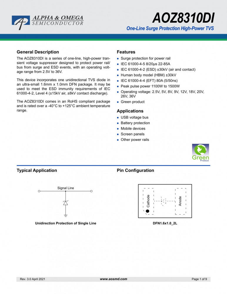 AOZ8310DI datasheet page 1
