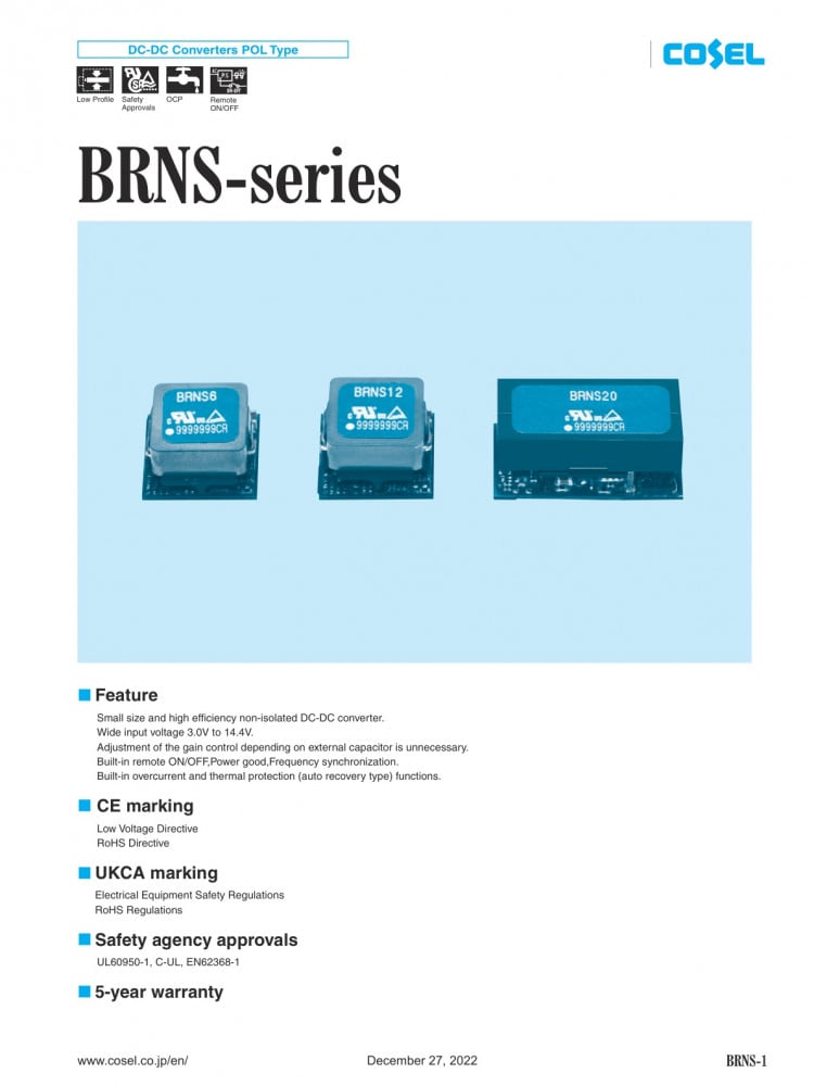 Cosel BRNS-series datasheet page 1