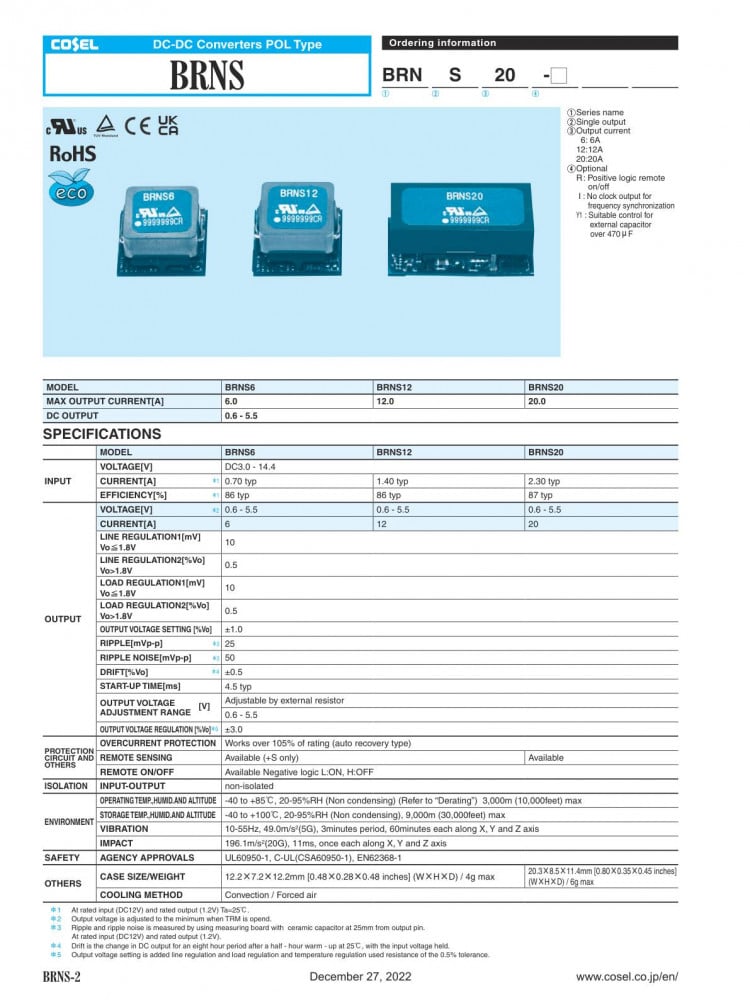 Cosel BRNS-series datasheet page 2