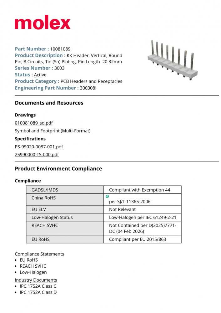 KK 508 connector specification page 1
