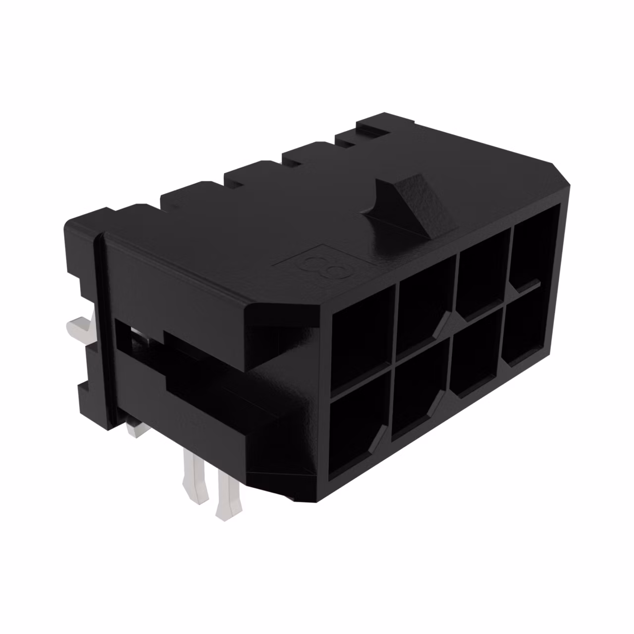 Micro-Fit+ Vertical Header, Surface Mount, 3.00mm Pitch, Dual Row, 8 Circuits, 1.50µm Matte Tin (Sn) Plating, Glow-Wire Capable, Solder Nail, Black, Tape and Reel