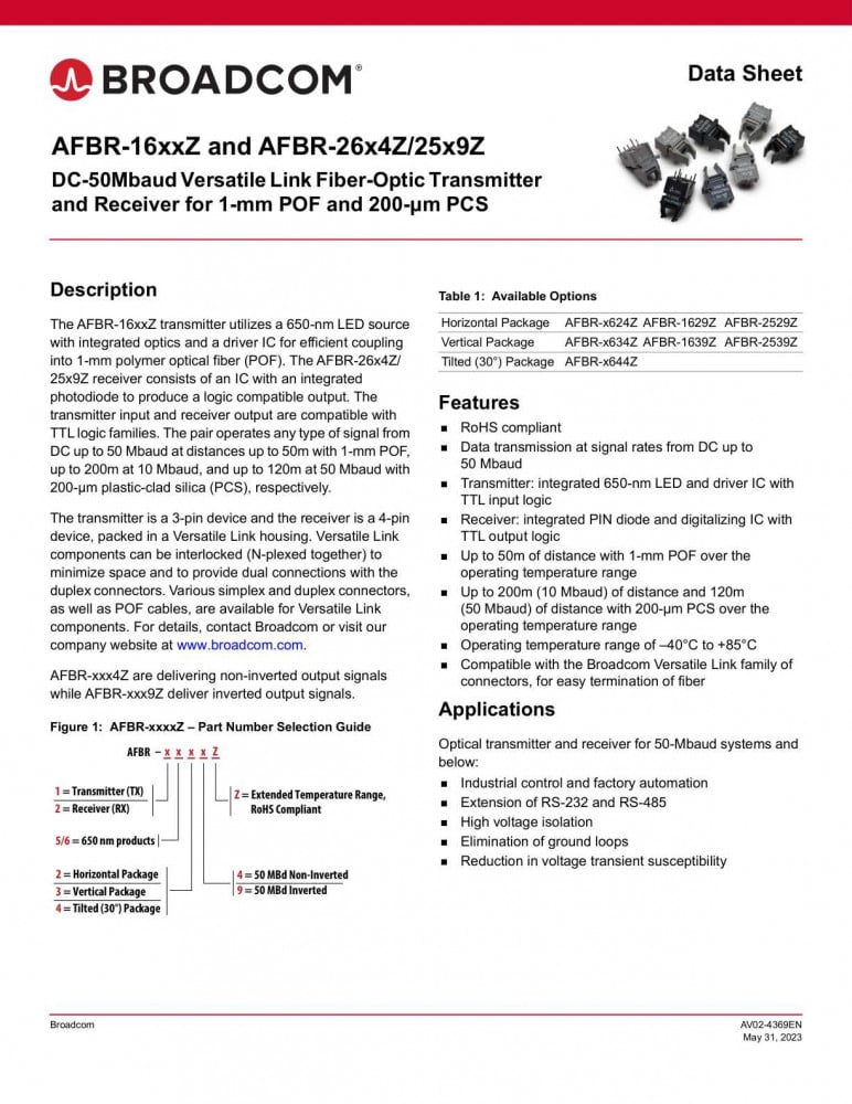 AFBR-1629Z datasheet page 1