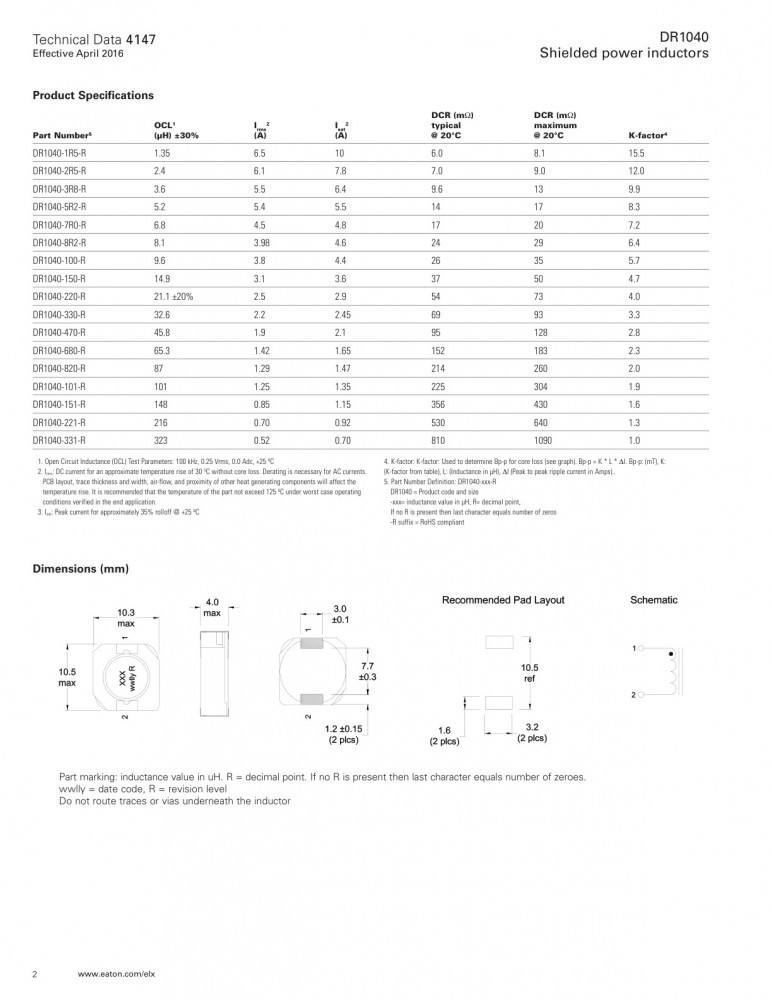 EATON DR1040 datasheet page 2