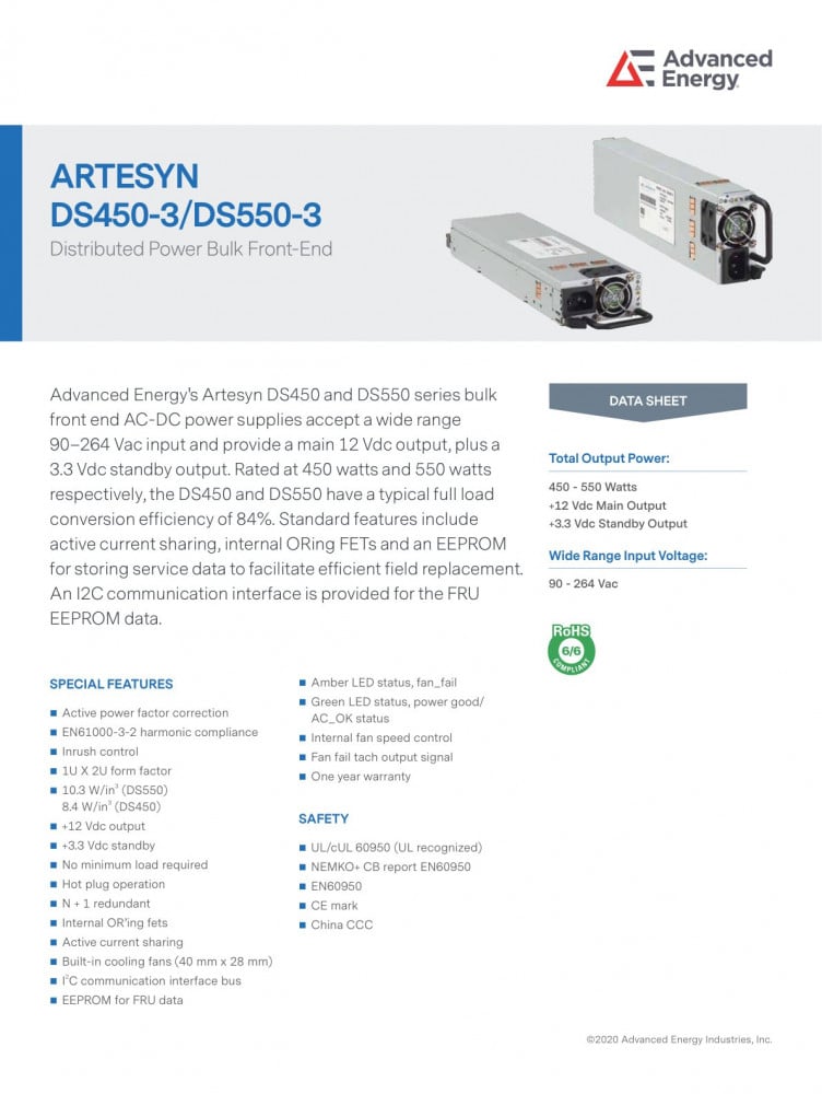 Artesyn DS450-3-002 datasheet page 1