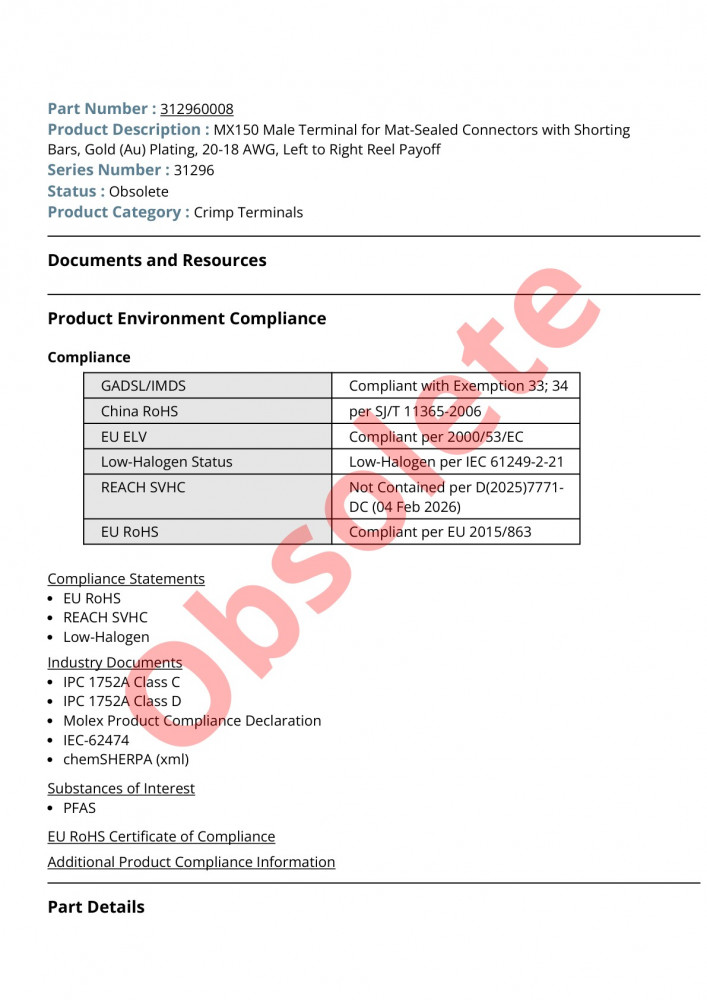 Technical document image 1 for MOLEX 312960008