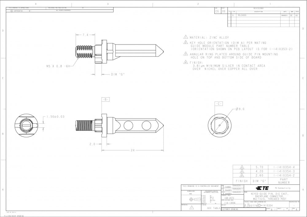 TE Connectivity 1-1410354-2 controlled drawing page 1