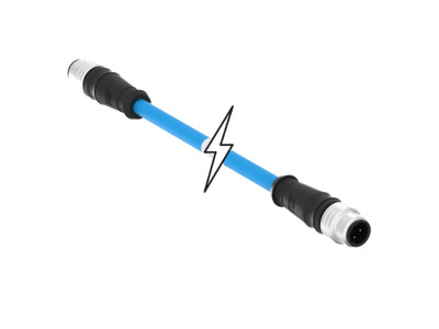 Micro-Change (M12) Double-Ended Cordset, 8-Pole X-Coded Male (Straight) to 4-Pole D-Coded Male (Straight), 24 AWG, Teal TPE Cable, 30.0m (98.40') Length