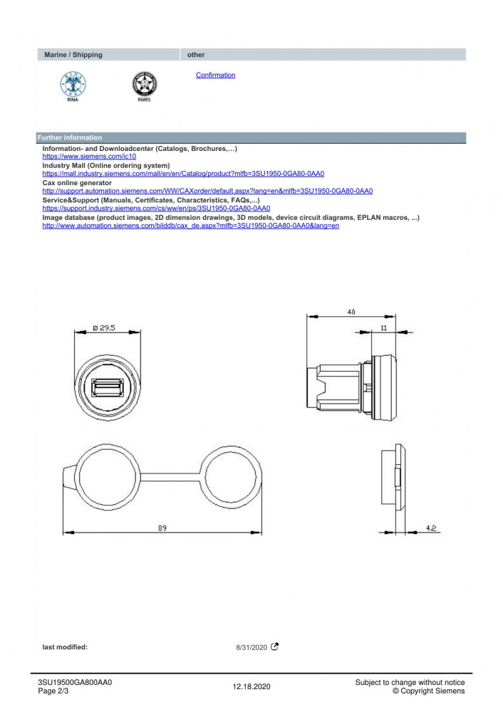 SIEMENS 3SU19500GA800AA0 technical document page 2