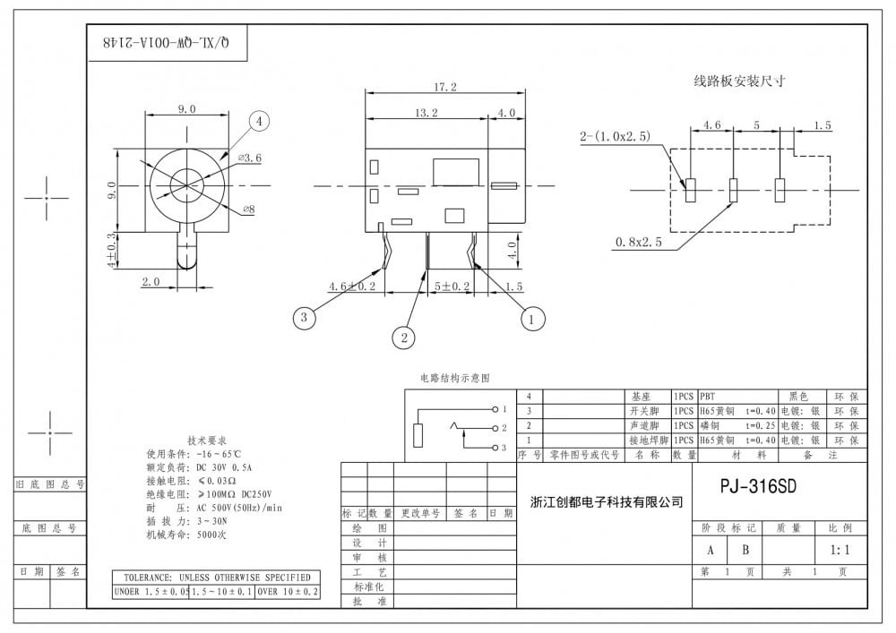 CAX PJ-316SD technical document preview