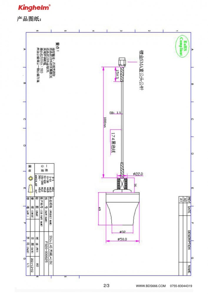 KH-SMA(J)-2.4G-RG174-L1M approval document page 2