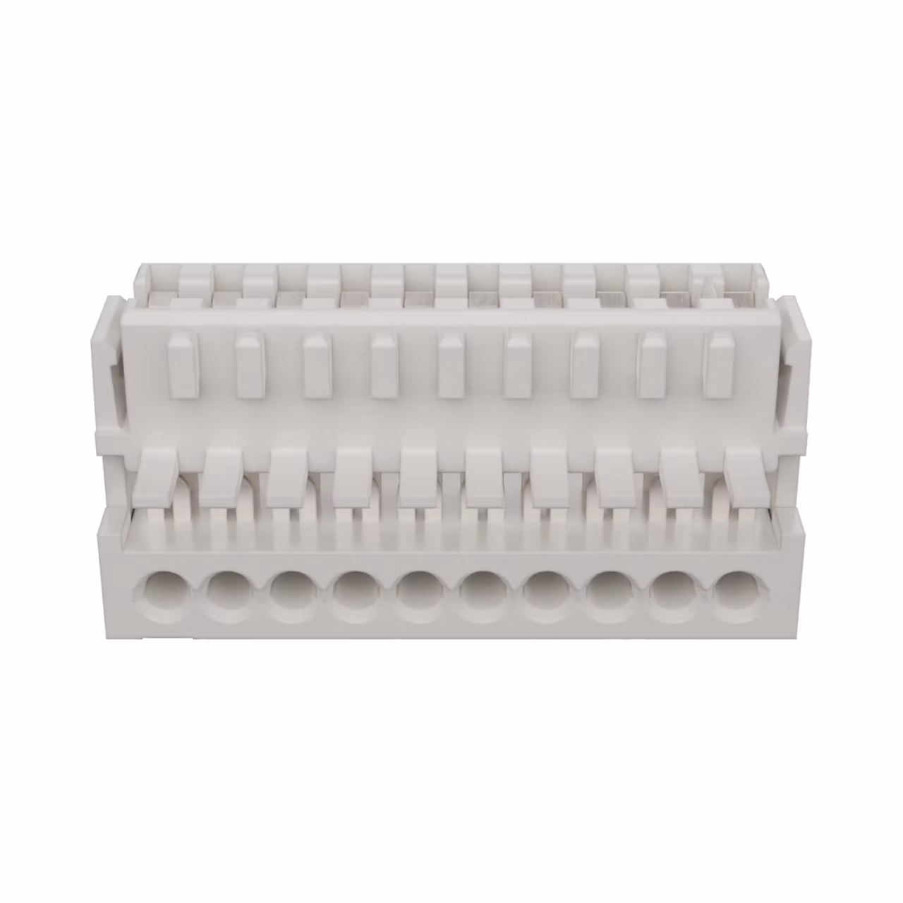 Appli-Mate RAST 2.5 IDT Housing, 2.50mm Pitch, with Side Latches, Female, 10 Circuits, Position Keys A & K Removed, Polarizing Rib Between 9/10, Red Color Stripe for sale