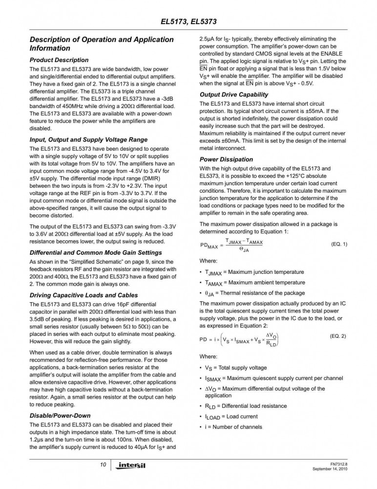 EL5173IY datasheet page 10