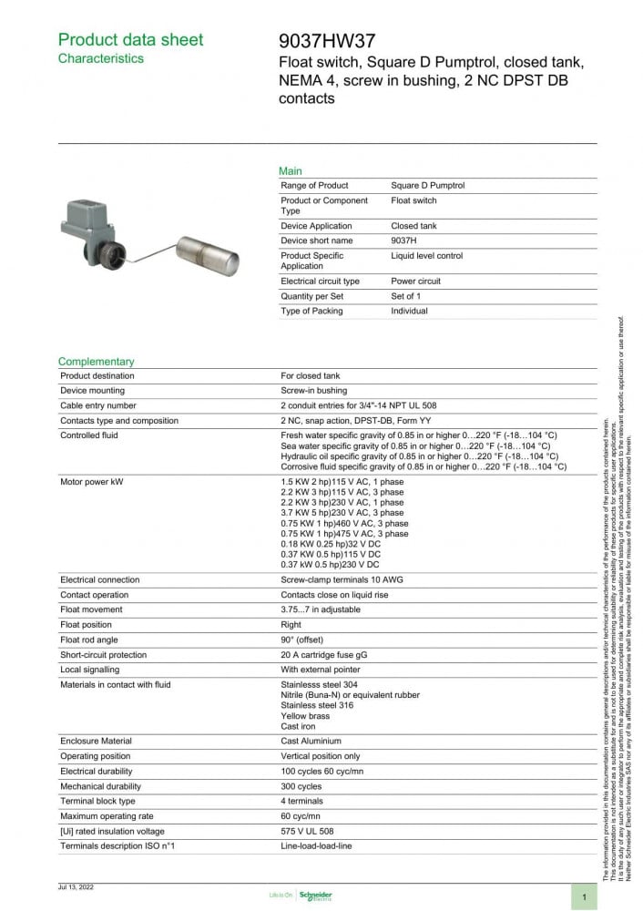 9037HW37 technical document page 1