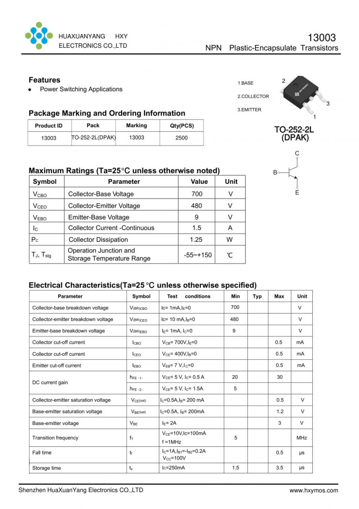 13003 datasheet page 1