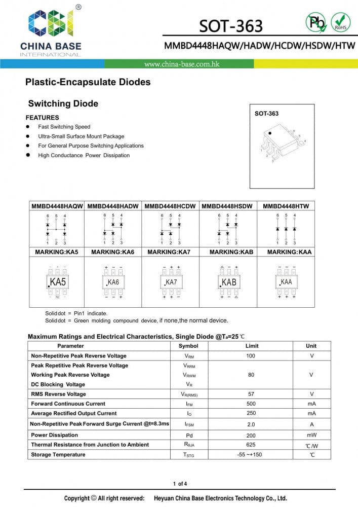 MMBD4448HTW datasheet page 1