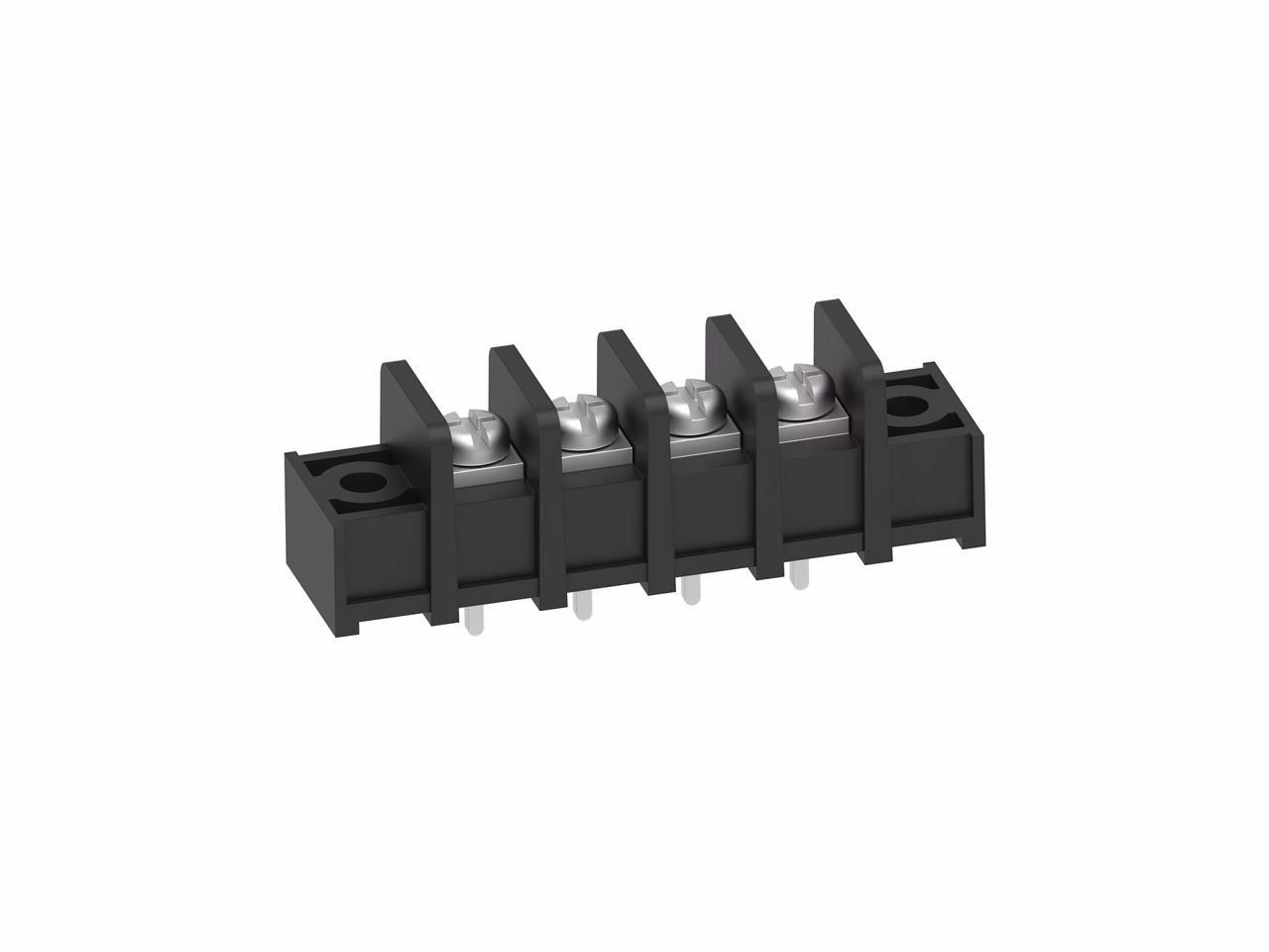 8.26mm Pitch, Single Row, Dual-Barrier Terminal Strip, with Mounting Ends, Black, Steel Screws, 4 Circuits for sale