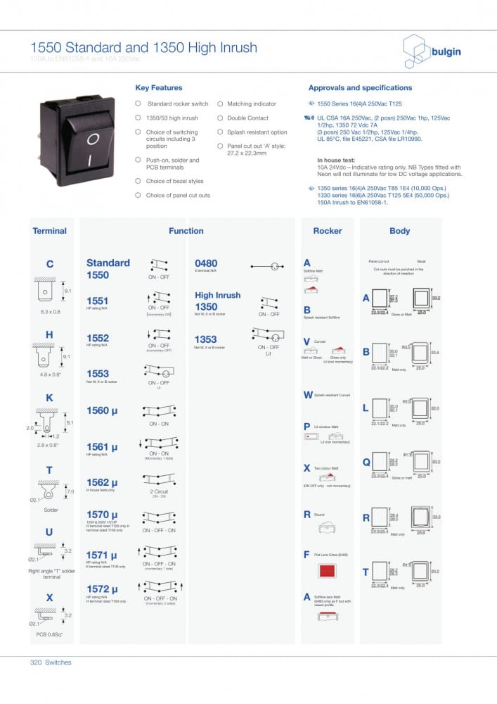 Bulgin rocker switch technical document page 1