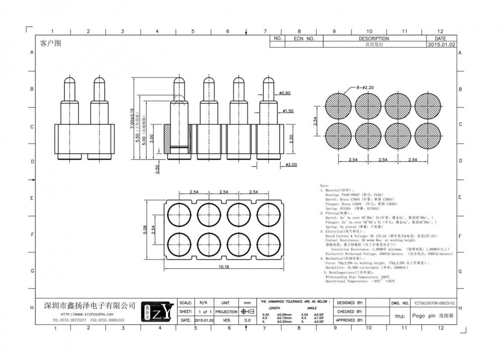 YZ76615070R-08025-01 drawing and packaging page