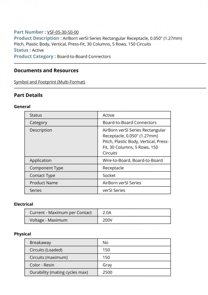 VSF-05-30-50-00 product documentation image, page 1